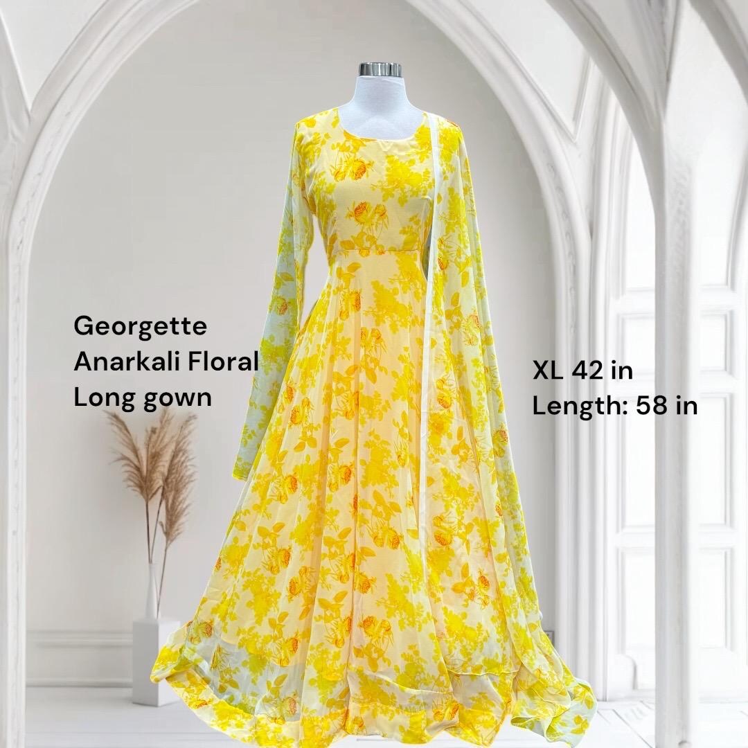 On Sale Beautiful Yellow Anarkali Georgette Long Gown With Chudi Hands ...