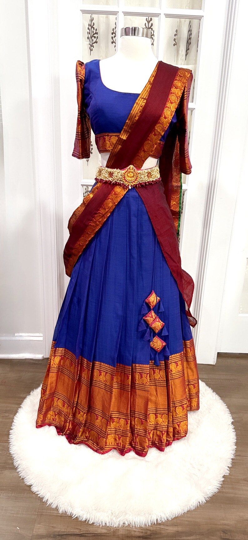Traditional Royal Blue/maroon C Narayanpet Cotton Teens Half Saree ...