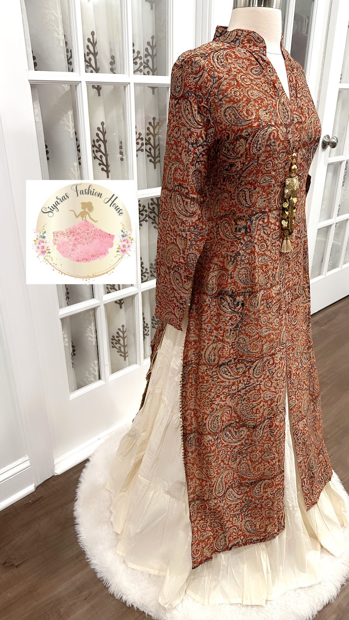 Elegant Handicraft Kalamkari Dress With Inner Gown in Pure Cotton ...