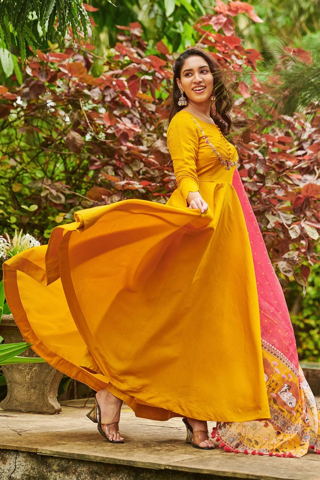Beautiful 2 Pc Yellow Haldi Dress Anarkali Gown With Hand Work With ...