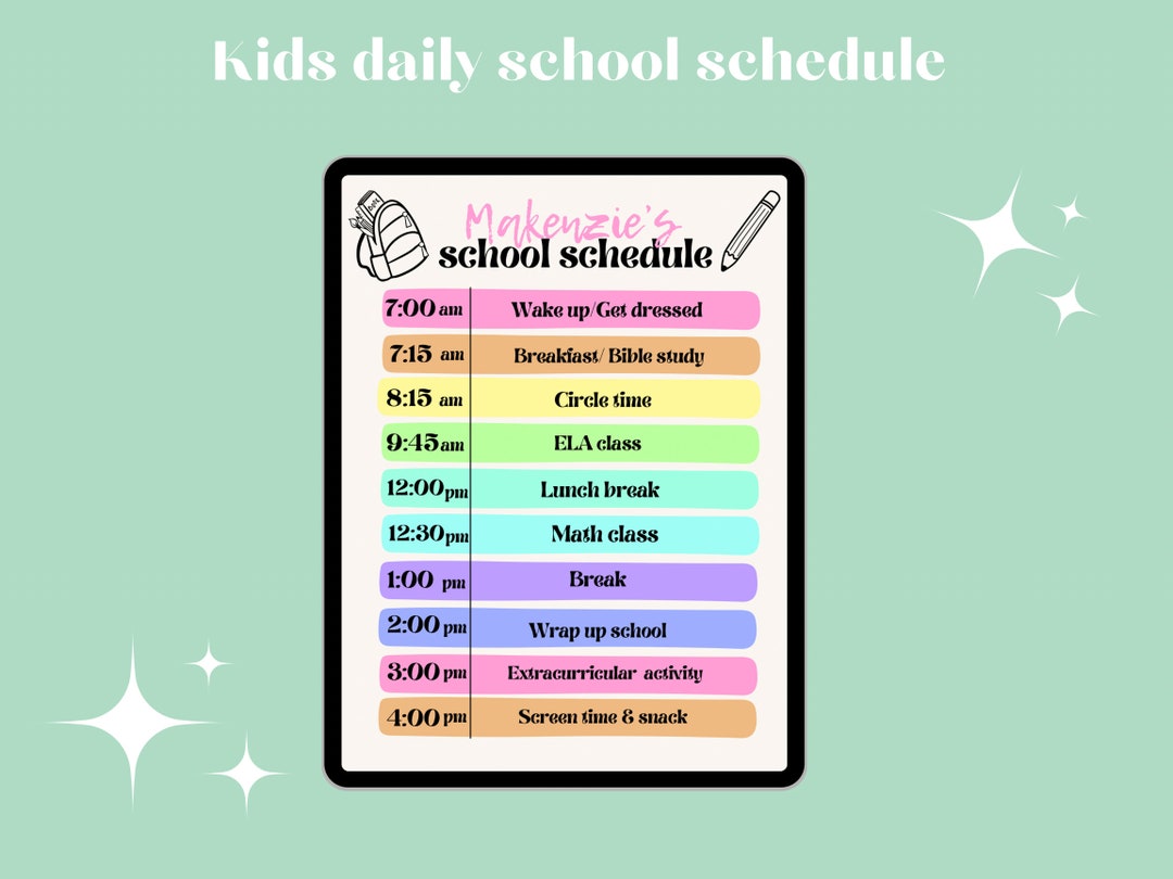 Kids Daily School Schedule, Canva Template, Editable Doc. - Etsy