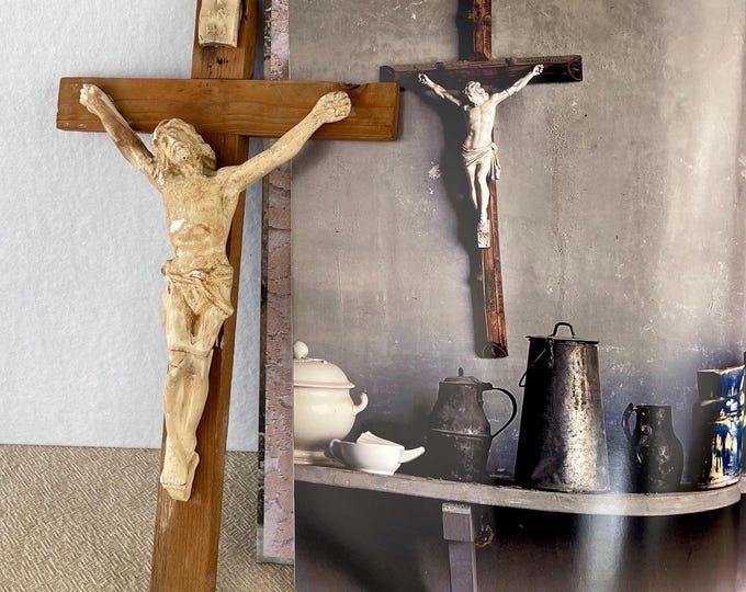 Vintage Plaster Jesus on Wooden Cross / Crucifix (see Description ...
