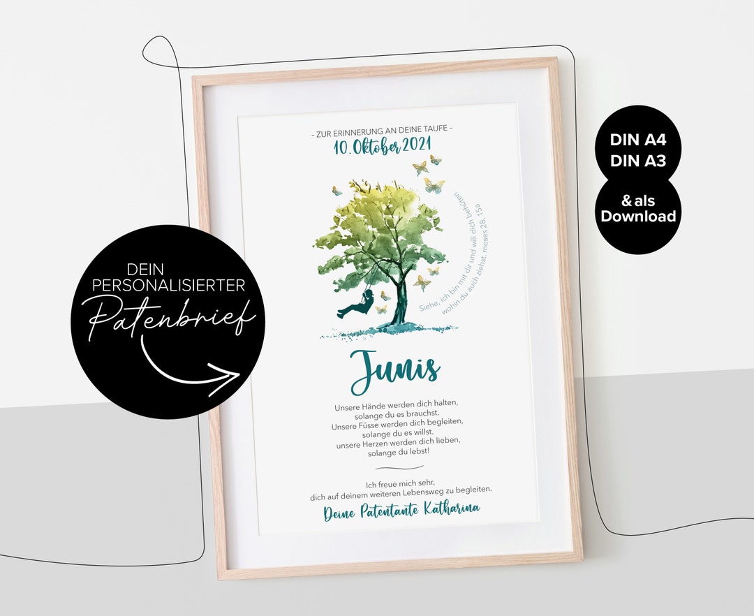 Godparent Letter Tree of Life in Green for Godmother and Godfather ...