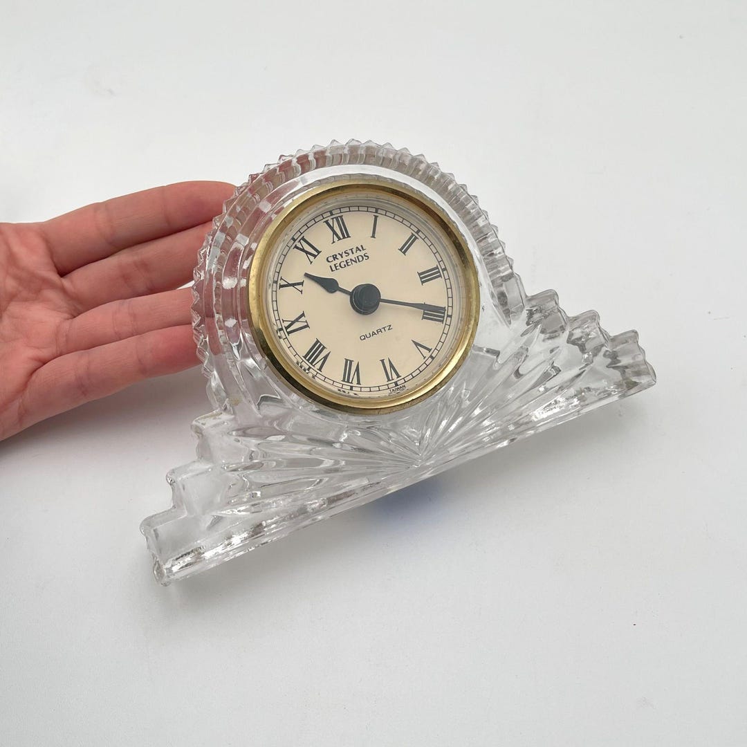 Crystal Legends Quartz Desk Clock With Roman Numerals in Clear Crystal ...