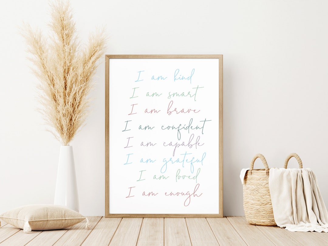 I Am Kind I Am Smart Printable Wall Art Script | Rainbow Colors ...