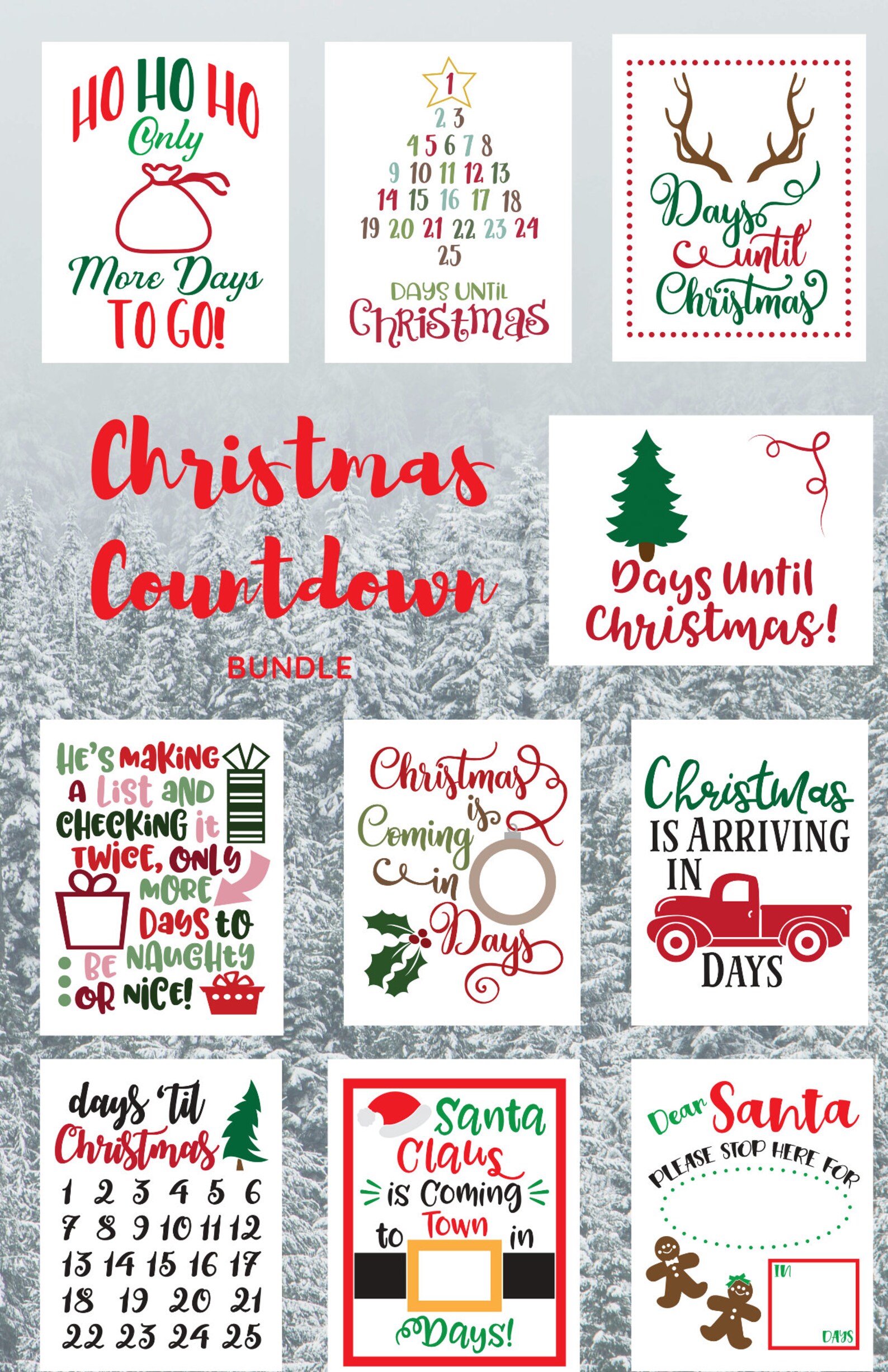 Christmas Countdown Bundle SVG, PNG, JPG Days Until Christmas Design ...