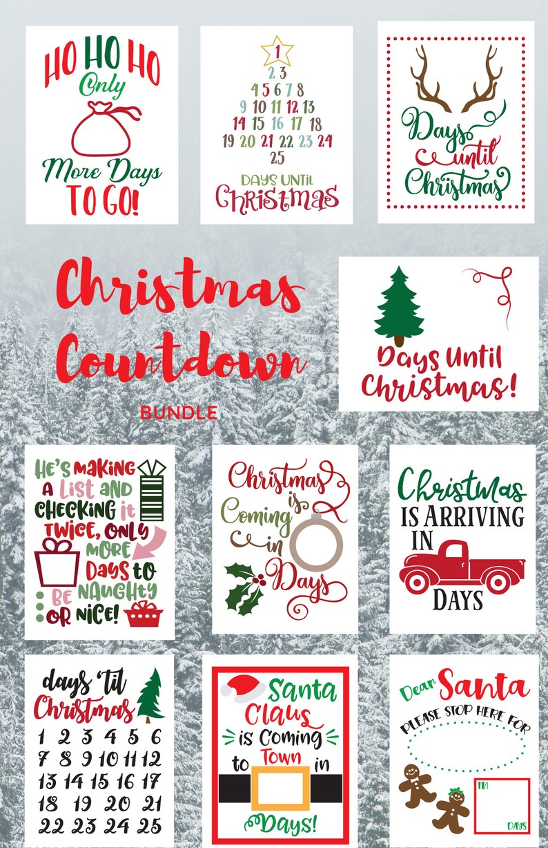 Christmas Countdown Bundle SVG, PNG, JPG Days Until Christmas Design ...