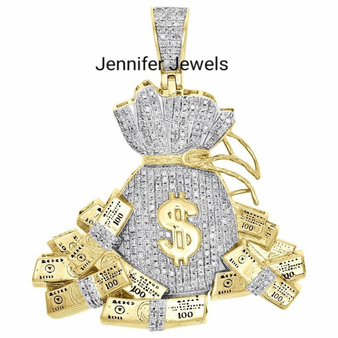 14k Gold Over Iced Out Pendant Money Bag Pendant Bling Pendant Dollar ...