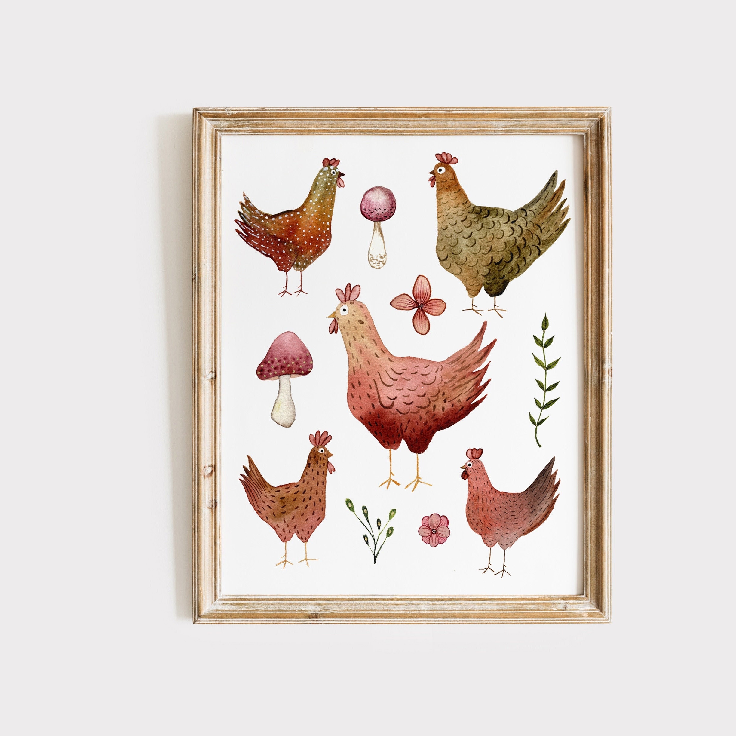 Watercolor Hens Painting, Chickens Print, Chicken Decor. - Etsy