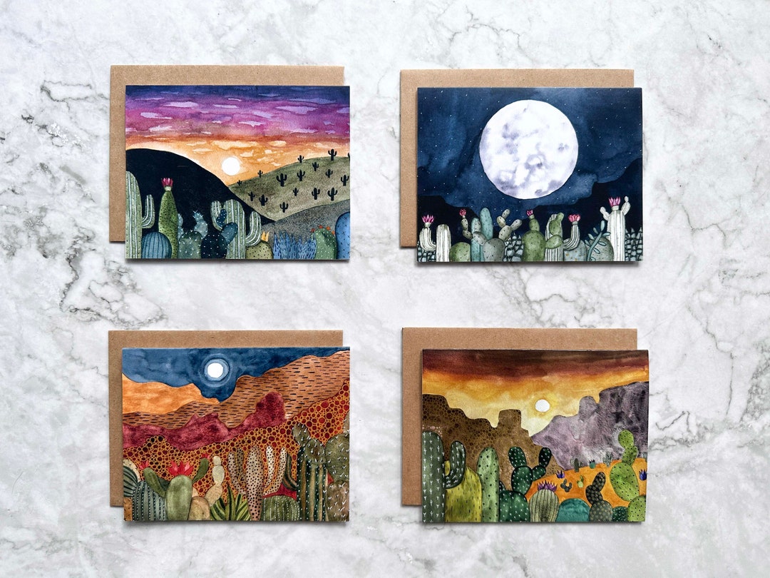Desert Card Set, Watercolor Original Desert Cards. - Etsy
