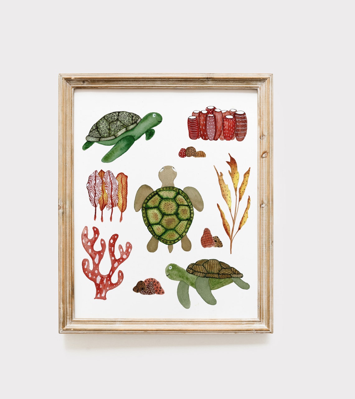 Folk Art Turtles Print, Original Watercolor Turtles. - Etsy