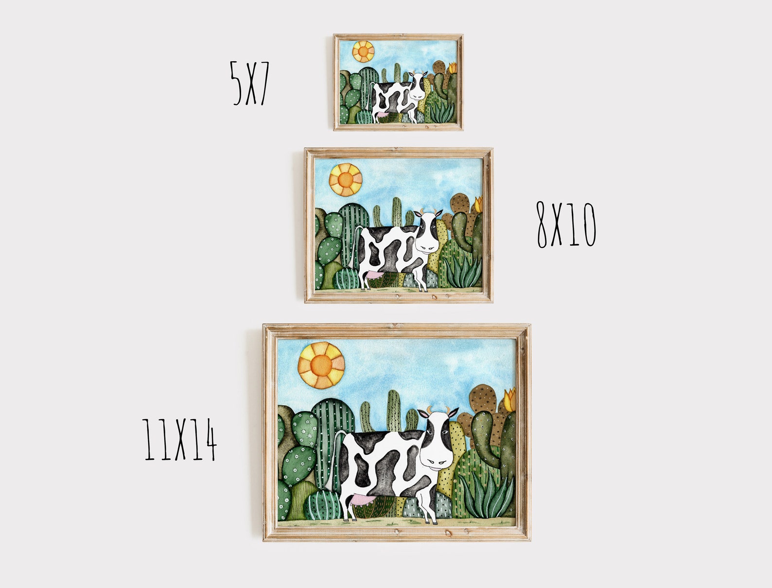 Cow in the Desert, Cow Painting, Desert Art Work, Cow Nursery, Cacti ...