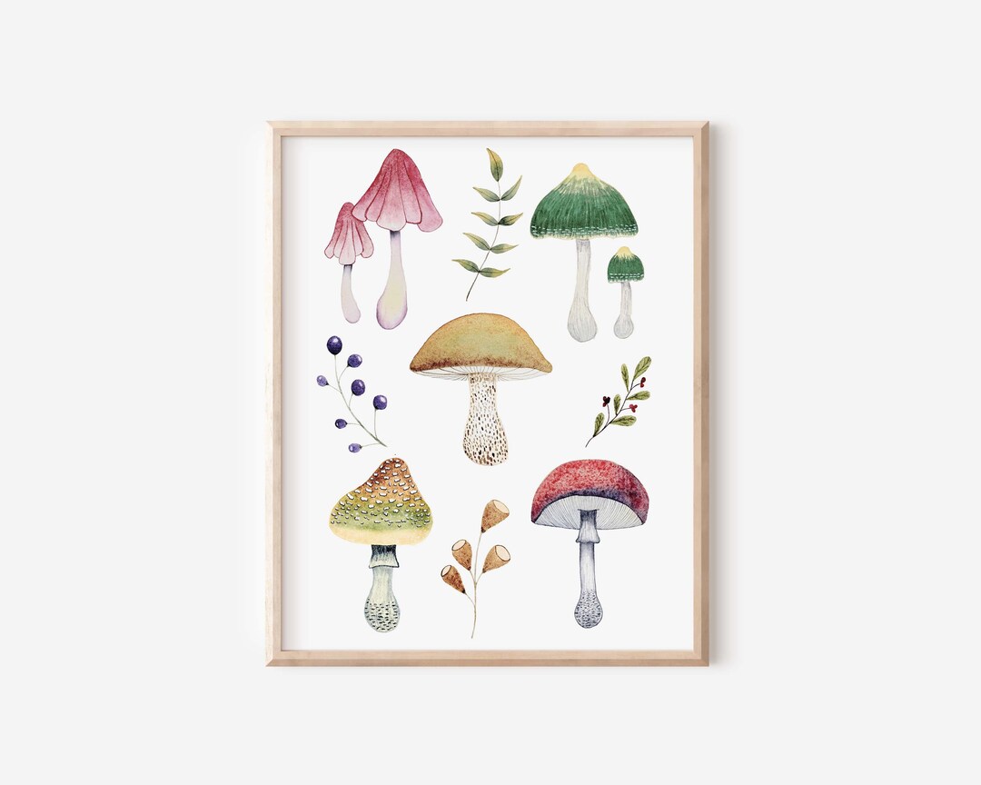 Magic Mushrooms Print, Vegan Decor, Botanical Art Print, Fungi Art ...
