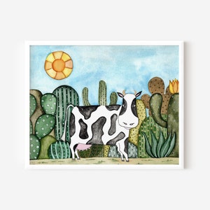 Cow in the Desert, Cow Painting, Desert Art Work, Cow Nursery, Cacti ...