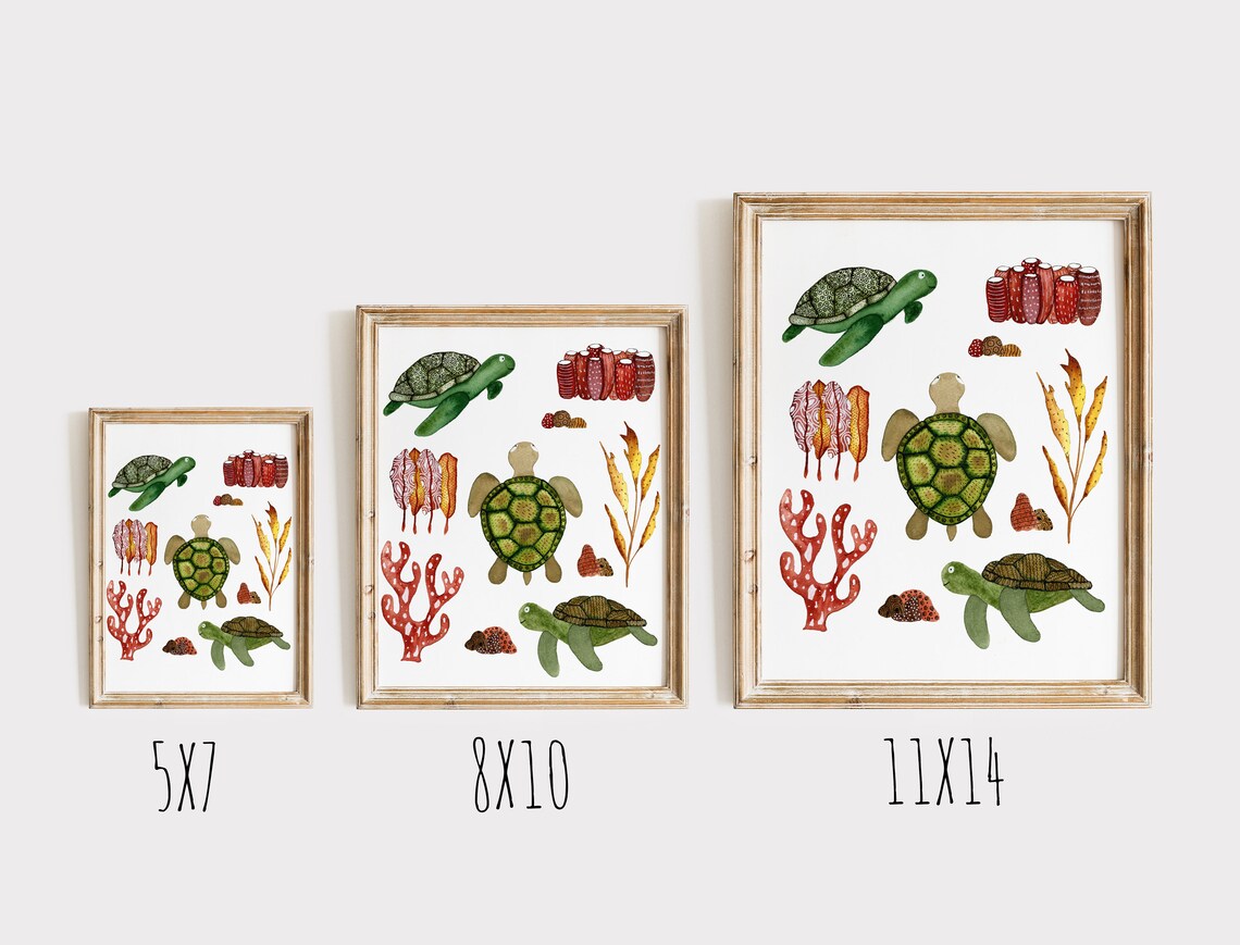 Folk Art Turtles Print, Original Watercolor Turtles. - Etsy