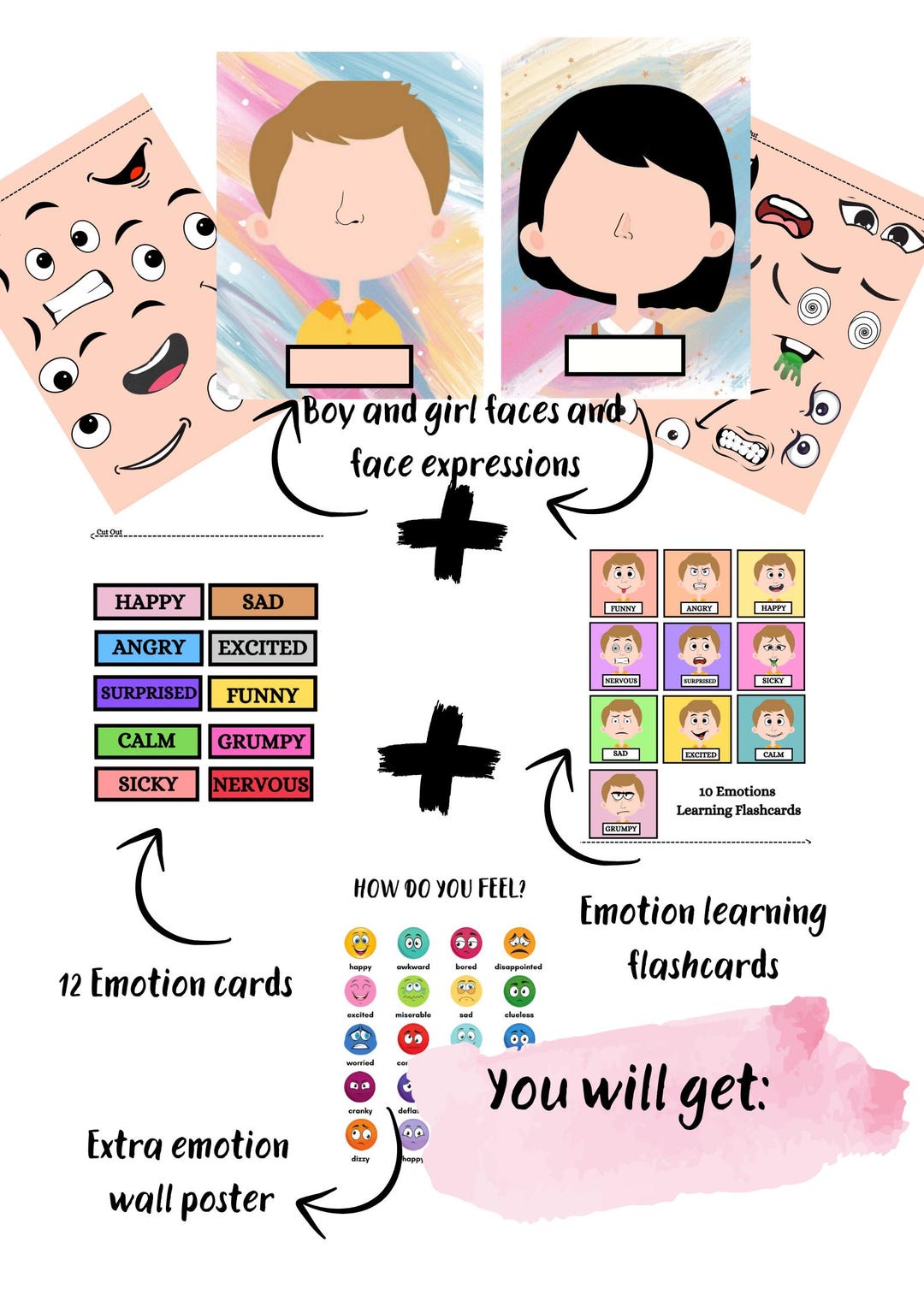 Emotions Activity for Kids Boy and Girl Version Toddler Emotions ...