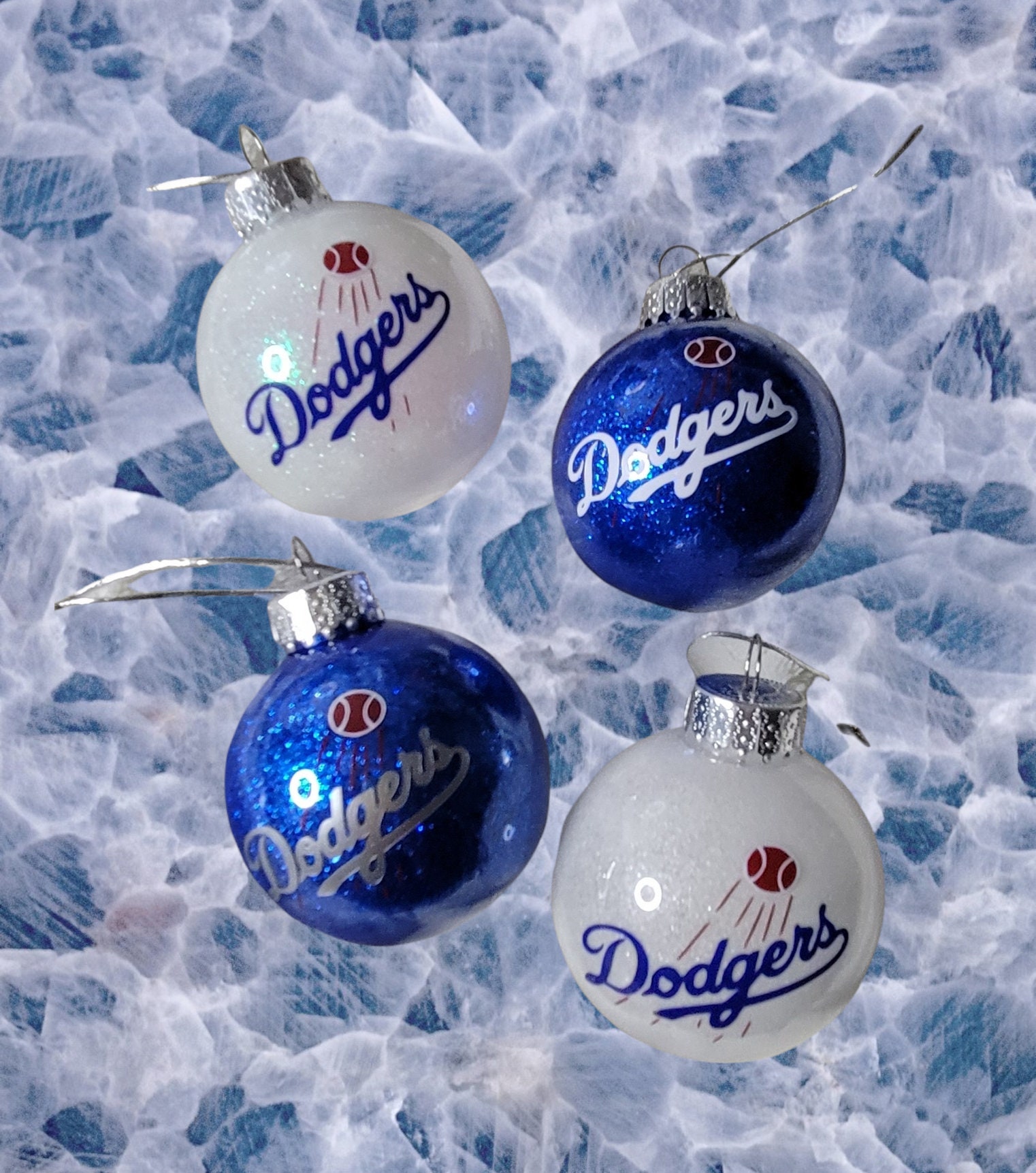Los Angeles Dodgers LA Christmas Shatterproof Ornament Set 6, Glitter ...