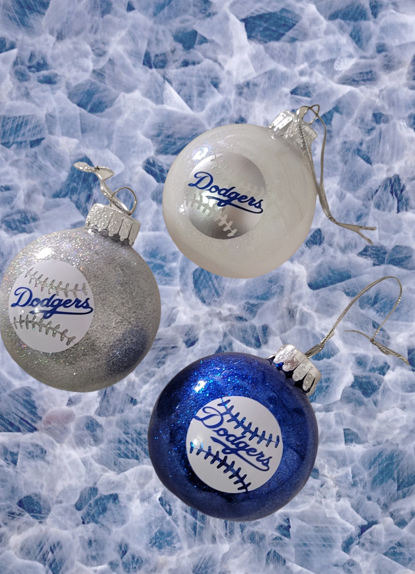 Los Angeles Dodgers LA Christmas Shatterproof Ornament Set 6, Glitter ...