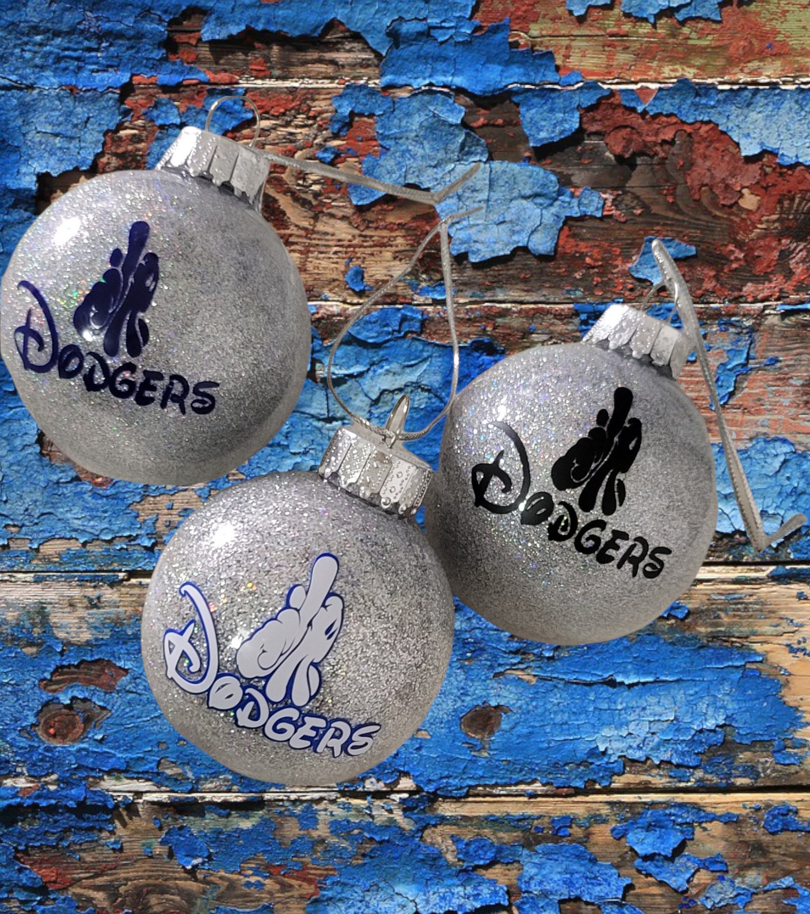 Los Angeles Dodgers LA Christmas Shatterproof Ornament Set 6, Glitter ...