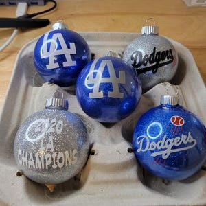 Los Angeles Dodgers LA Christmas Shatterproof Ornament Set 6, Glitter ...