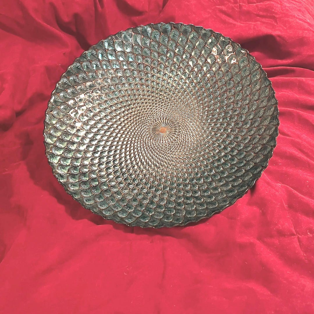 Vintage Pier One 16” Console Bowl Peacock Relief Blue and Green ...