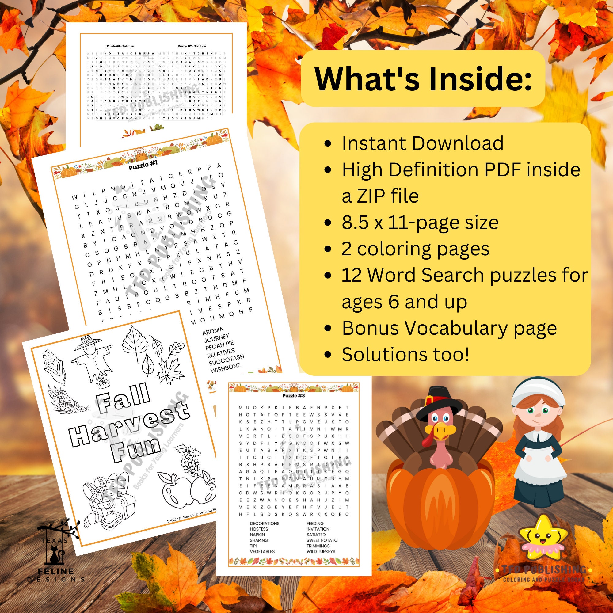 Thanksgiving Word Search Activity Pages for Kids 6+, Fun Activities for ...