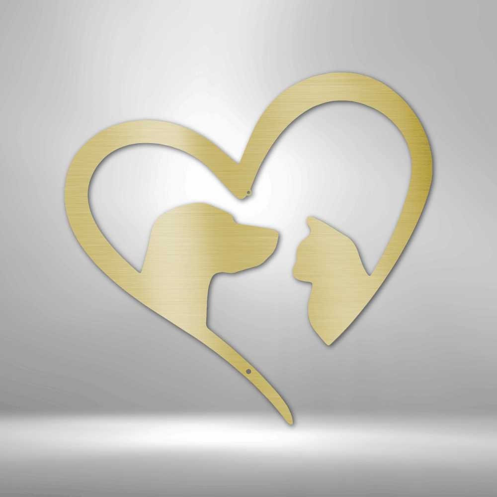 Pets Heart Metal Wall Art, Metal Sign With Heart Dog and Cat, Pet Love ...