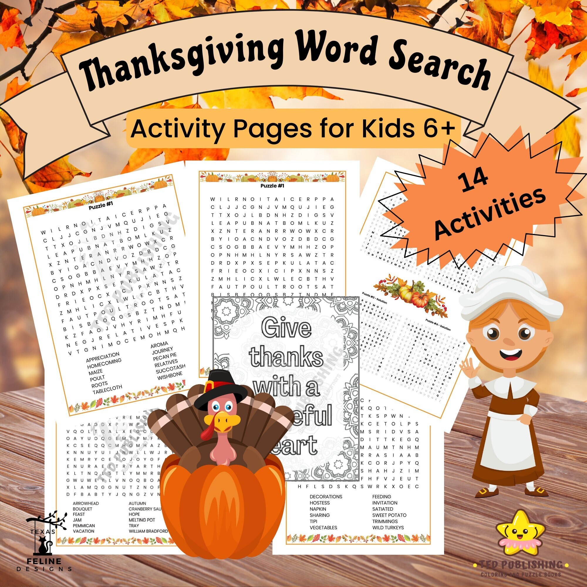 Thanksgiving Word Search Activity Pages for Kids 6+, Fun Activities for ...