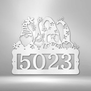 Metal Address Sign for House With Gnomes, Rectangle Metal House Number ...