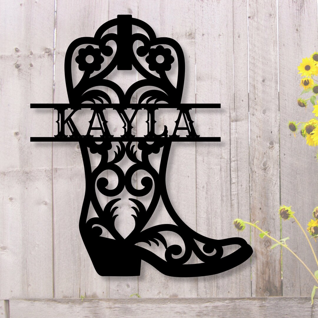 Cowgirl or Cowboy Boot Monogram Metal Sign - Etsy
