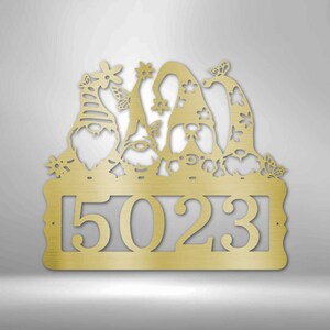 Metal Address Sign for House With Gnomes, Rectangle Metal House Number ...