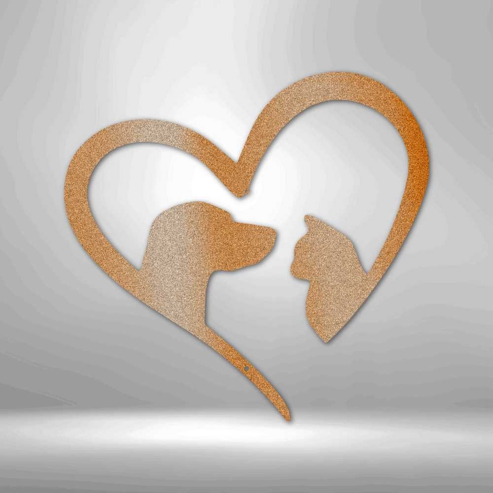 Pets Heart Metal Wall Art, Metal Sign With Heart Dog and Cat, Pet Love ...