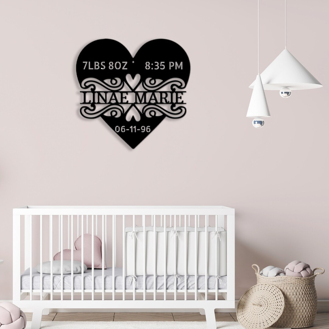 Newborn Baby Love Monogram Metal Wall Art, Baby Gift for Nursery With ...