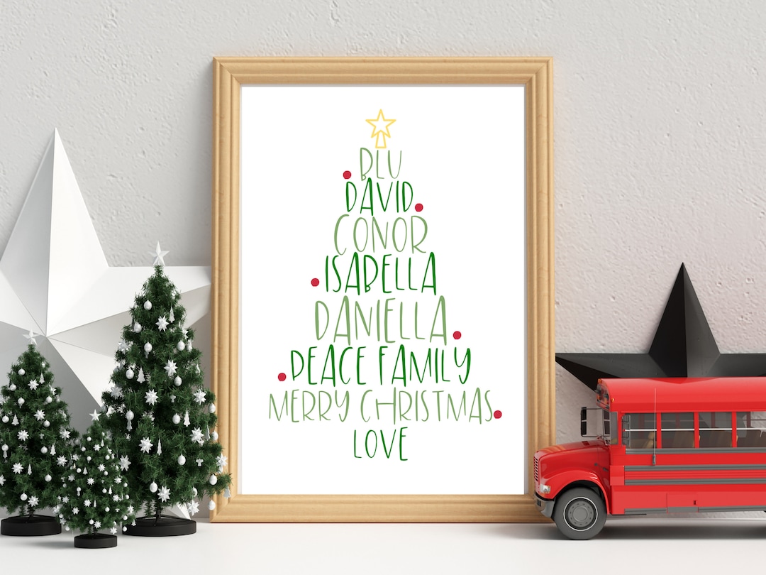 Custom Name Christmas Tree PRINTABLE, Custom Family Christmas Print ...