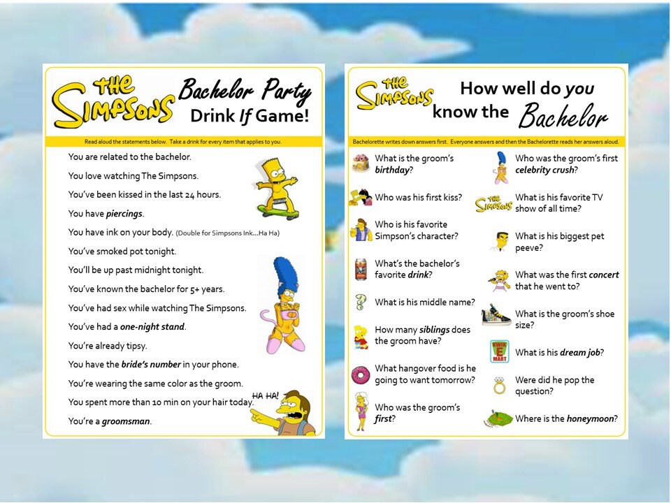 The Simpsons Bachelor Party Game Bundle - Etsy