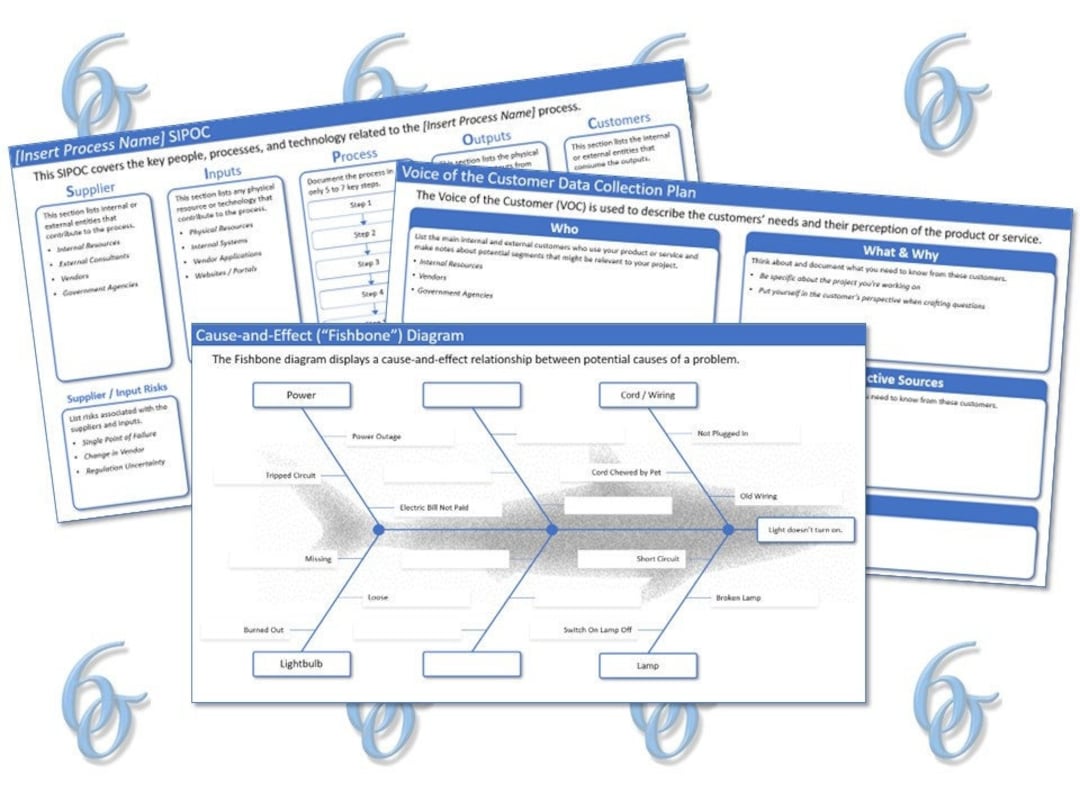 Six Sigma Templates: SIPOC, VOC Collection Plan, and Fishbone Diagram ...