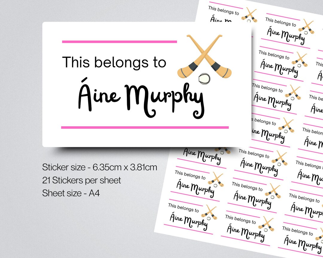 Personalised Camogie Hurling Stickers | Irish | School Book Class ...