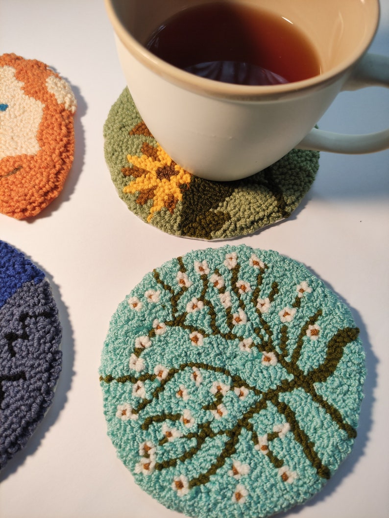 Van Gogh Inspired Punch Needle Drink Coasters, Hand Tufted Mug Rugs ...