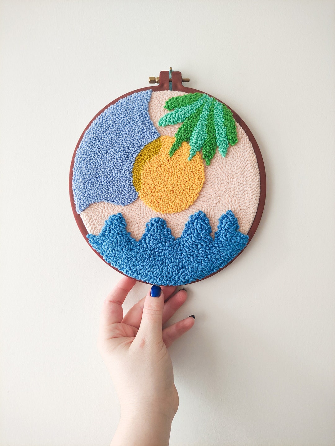 Handmade Nautical Punch Needle Wall Decor: Island Life Textile Art - Etsy