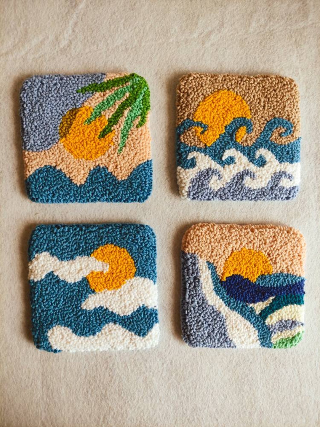 Punch Needle Drink Coaster/handmade Tufted Mug Rugs, Nautical Punch ...