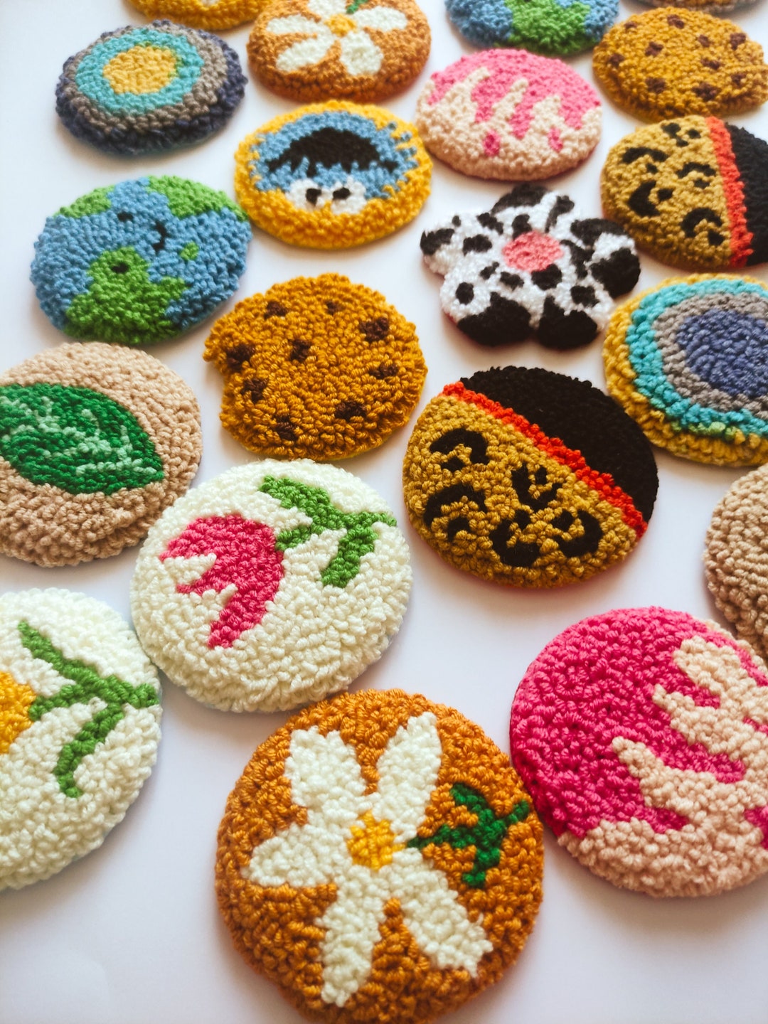 Colorful Punch Needle Car Coasters | Fun & Unique Auto Decor | Hand ...