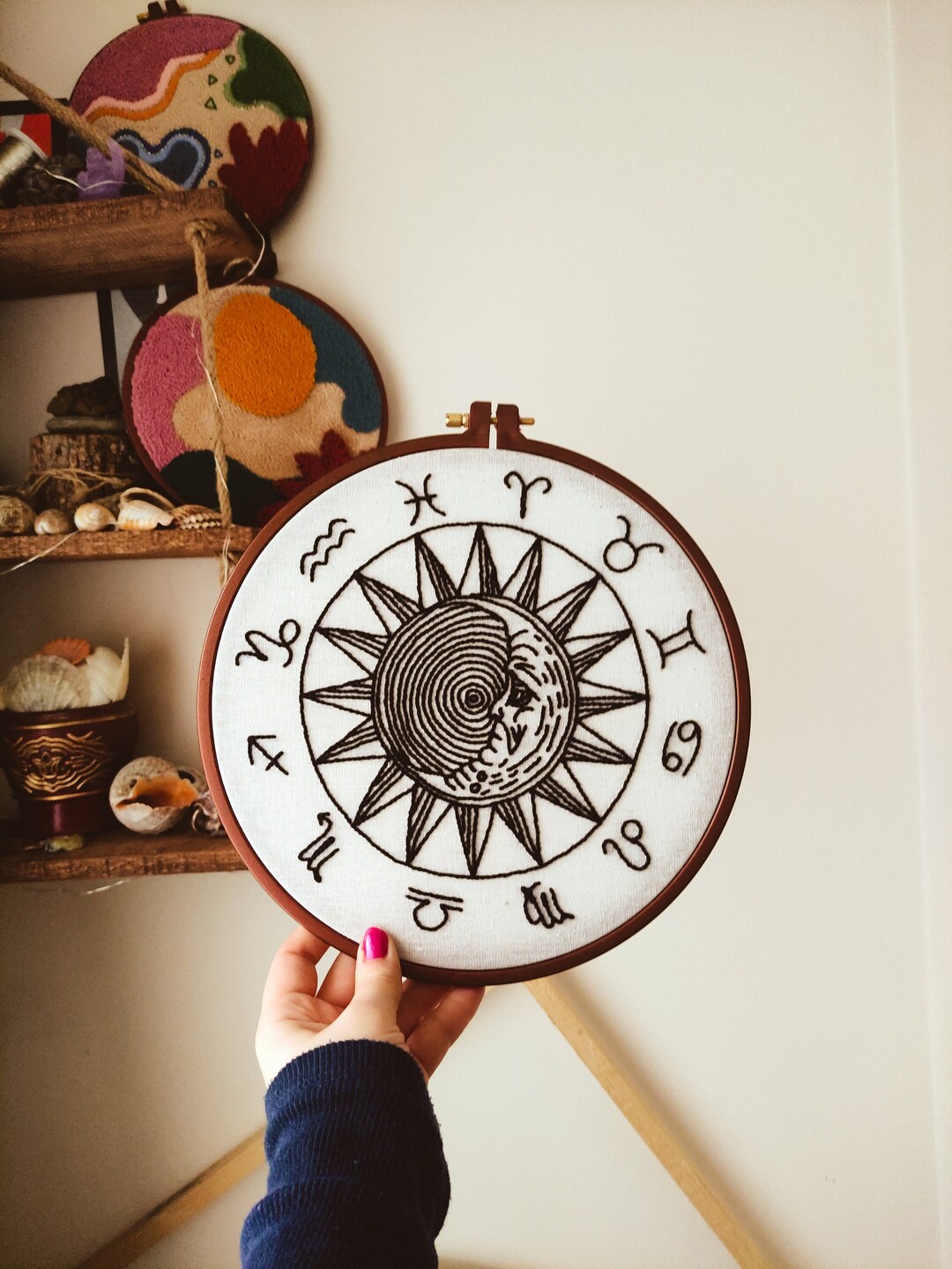 Zodiac Signs Punch Needle Wall Decor, Textile Art Wall Hanging Decor ...