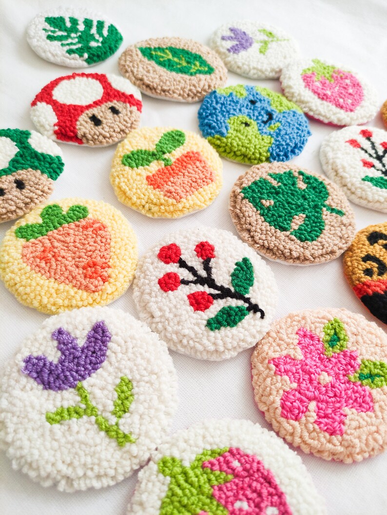 Set of 2 Car Coasters, Punch Needle Car Accesories, Hand Tufted ...