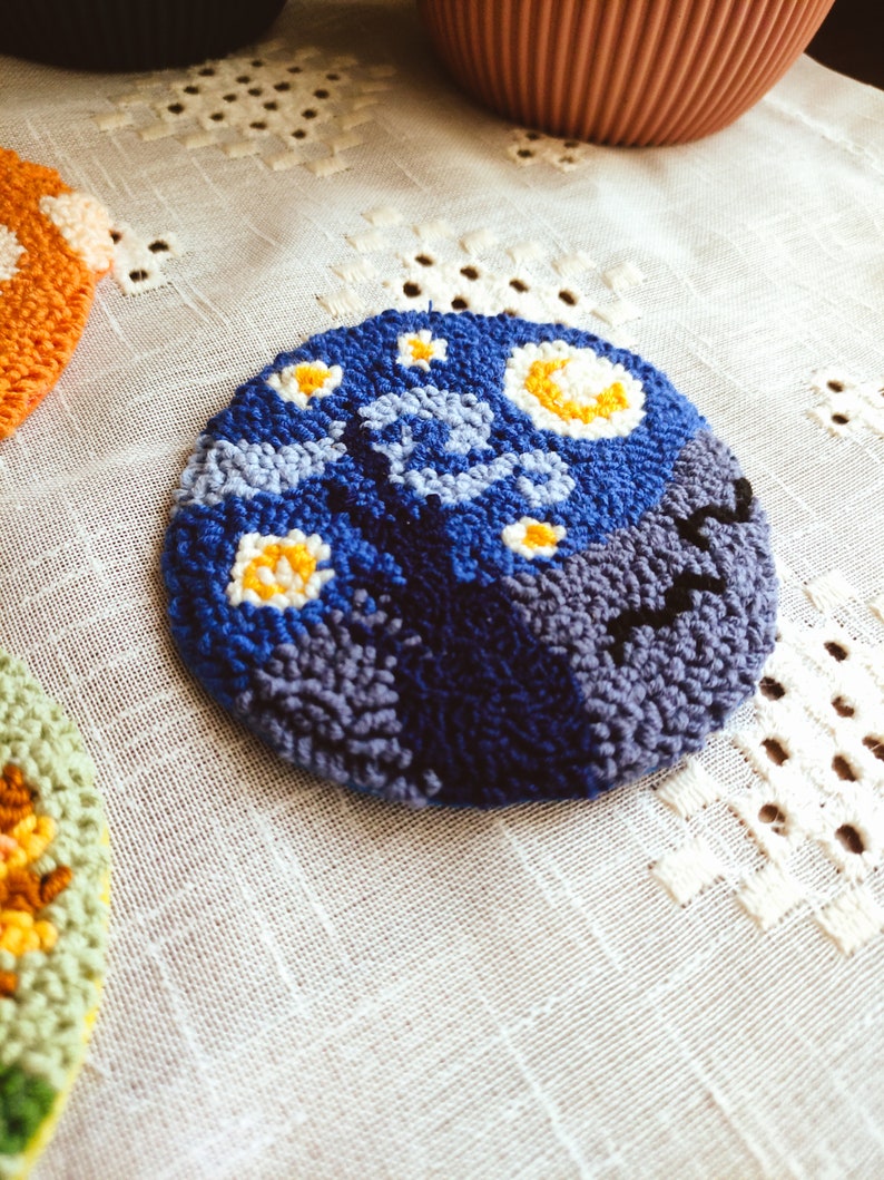 Van Gogh Inspired Punch Needle Drink Coasters, Hand Tufted Mug Rugs ...