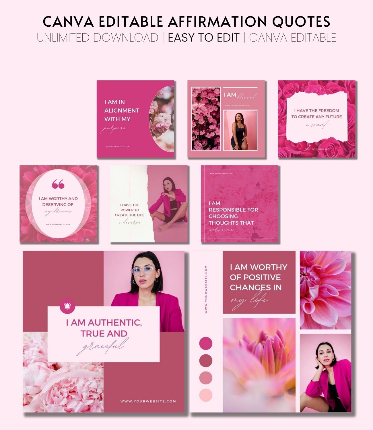 Manifestation & Affirmations Pink Floral Quotes, Affirmation Cards ...