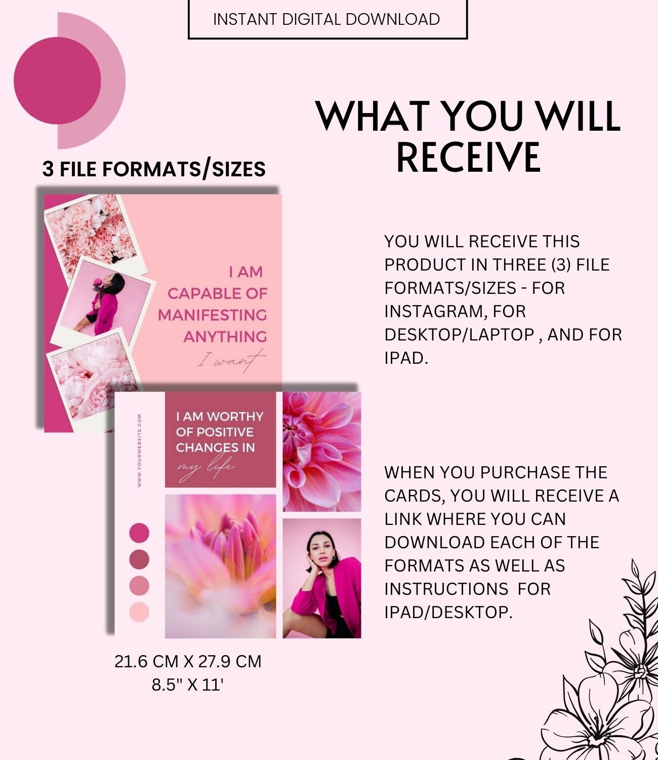 Manifestation & Affirmations Pink Floral Quotes, Affirmation Cards ...