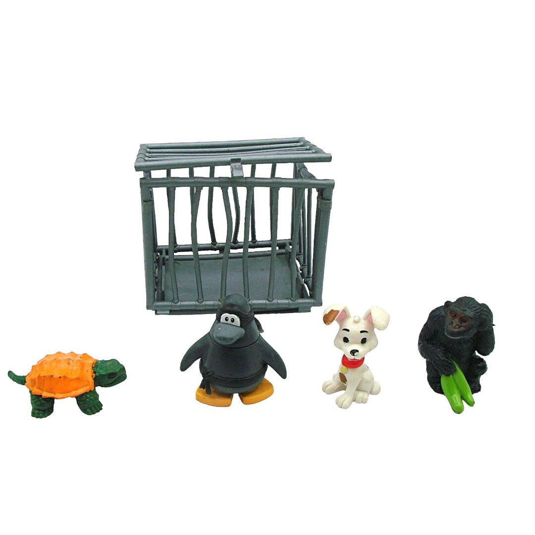 Lot of 4 Mini Animals Toys and Cage Turtle Penguin Dog and Gorilla ...