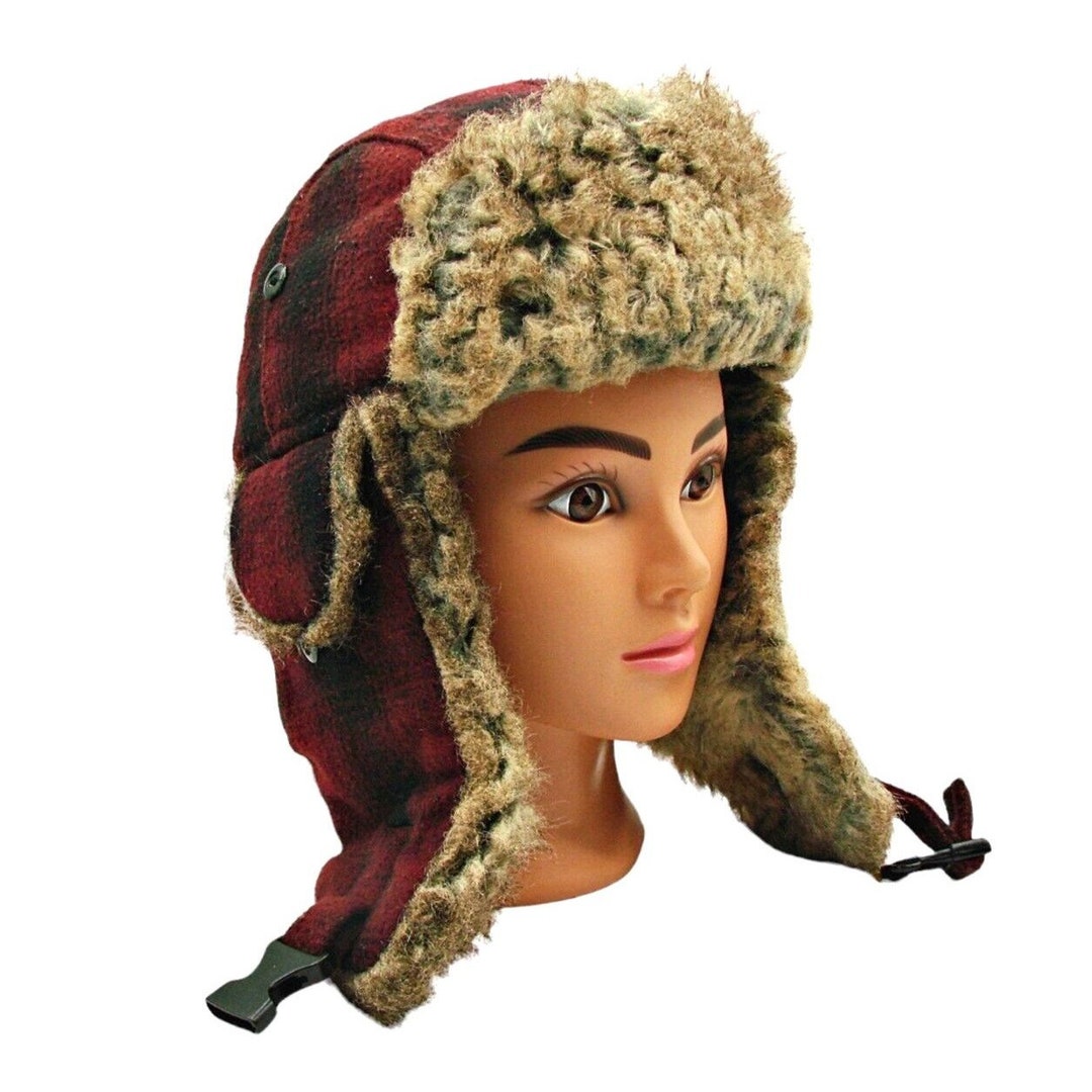 Mad Bomber Buffalo Plaid Insulated Aviator Trapper Hat OSFM Red Blk ...