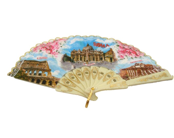 Rome Italy Detailed Souvenir Memorabilia Folding Hand Fan Lace Gold ...