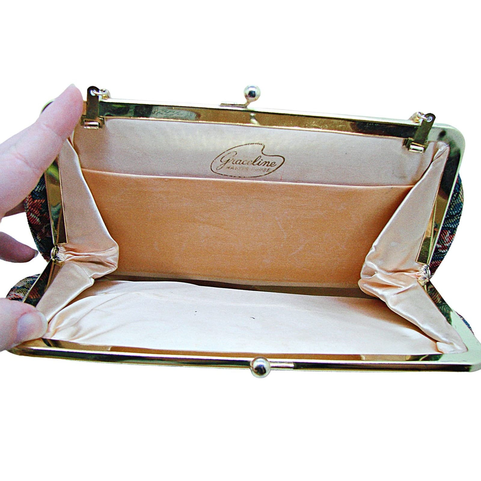 Vintage 50s Graceline Master Floral Tapestry Kiss Lock Purse Clutch ...